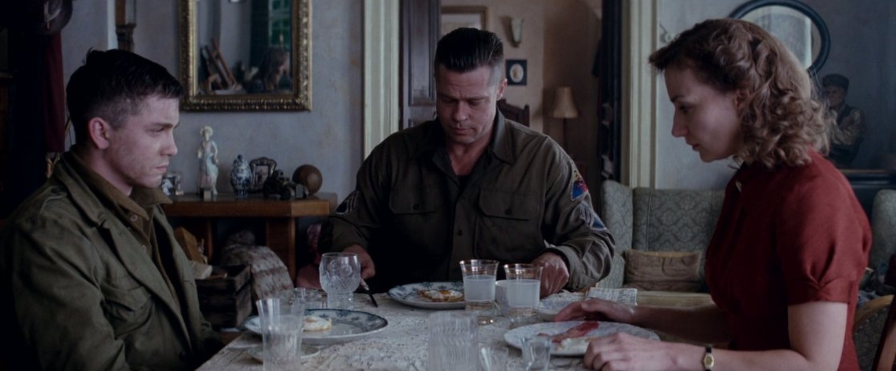 Logan Lerman, Brad Pitt and Stella Stocker