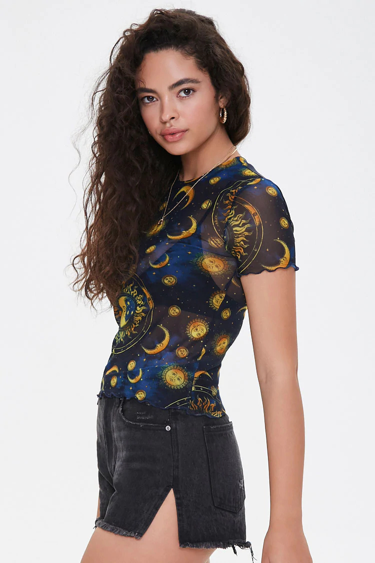Picture of Sun & Moon Print Mesh Tee | Forever 21