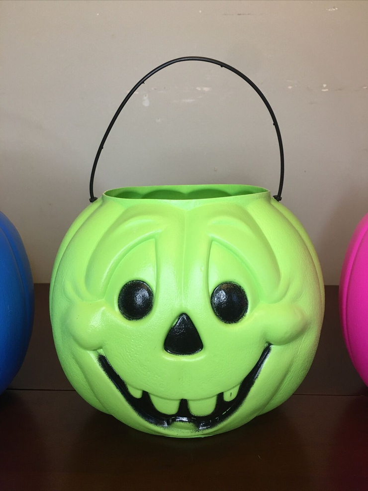 Picture of Lot of 3 General Foam Plastic Vtg Halloween Pumpkin Pail ...