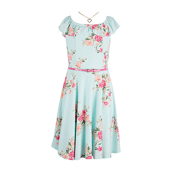 Knit Works Girls Belted Sleeveless Fit & Flare Dress image