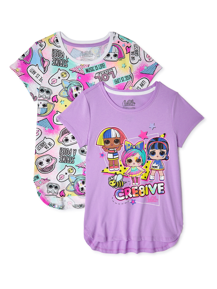 L.O.L. Surprise! Girls High-Low Graphic T-Shirts, 2-Pack, Sizes 4-16 image