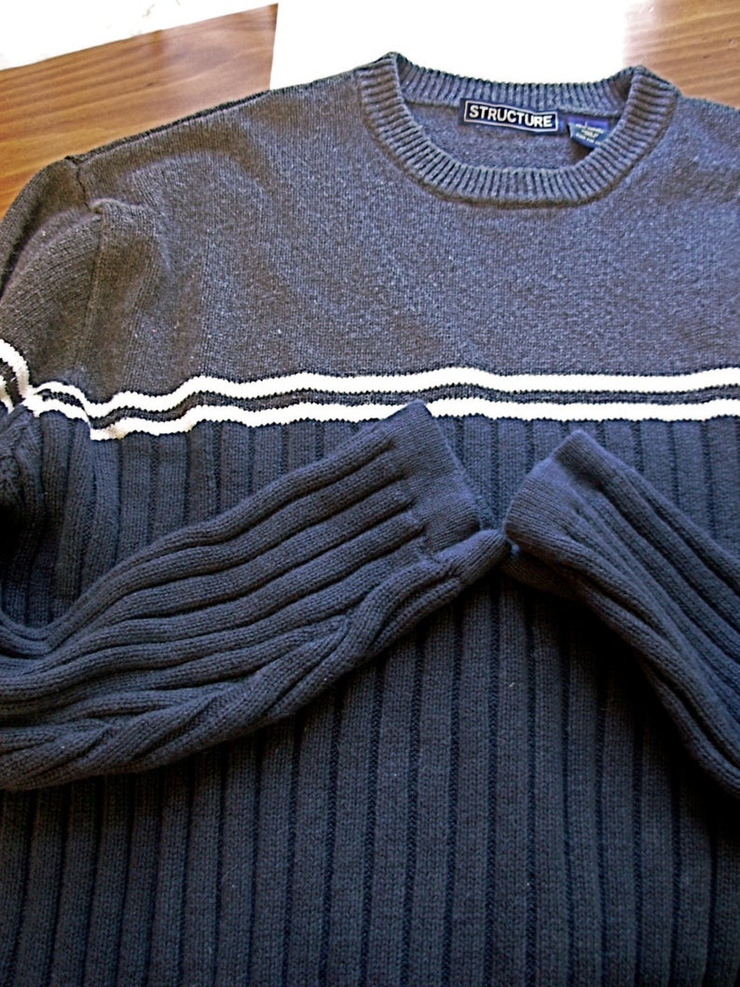 Image of Vintage 90's grunge sweater, navy blue and grey ribbed knit ...
