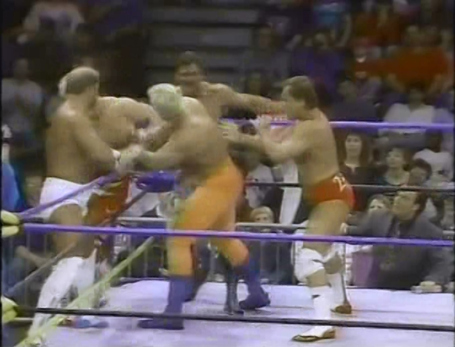 Arn Anderson, Bobby Eaton, Larry Zbyszko & Rick Rude vs. Barry Windham, Dustin Rhodes, Ricky ...