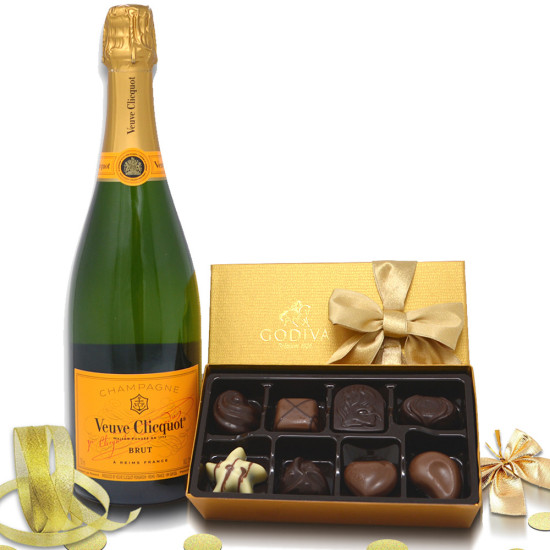 Veuve Gift Basket with 8 piece chocolate box