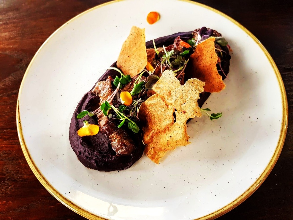 Pressa de Pata negra purée de patate douce violett