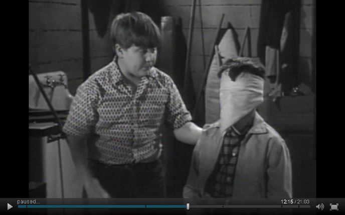 Rusty Stevens hugs Jerry Mathers as Beaver falls t