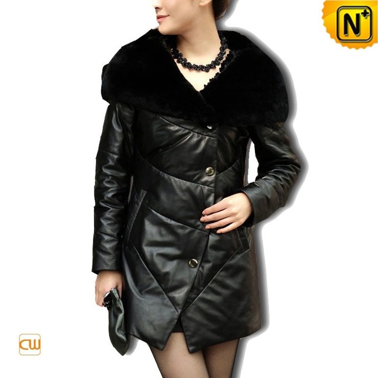 Designer Black Leather Down Coat CW610006