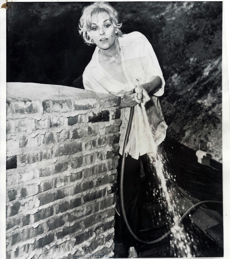 Kim Novak protecting her home from a brush fire