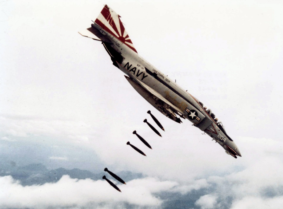 F4 Phantom dropping bombs.