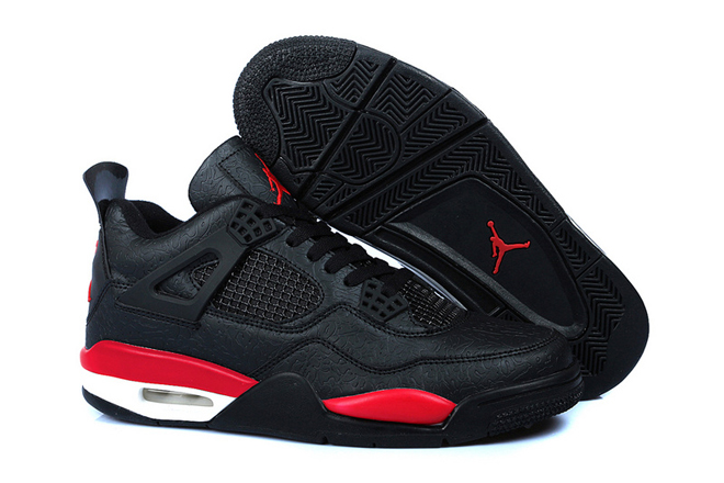 Retro Jordan IV (4) Black - Red "Elephant Print" Leather Men Size ...