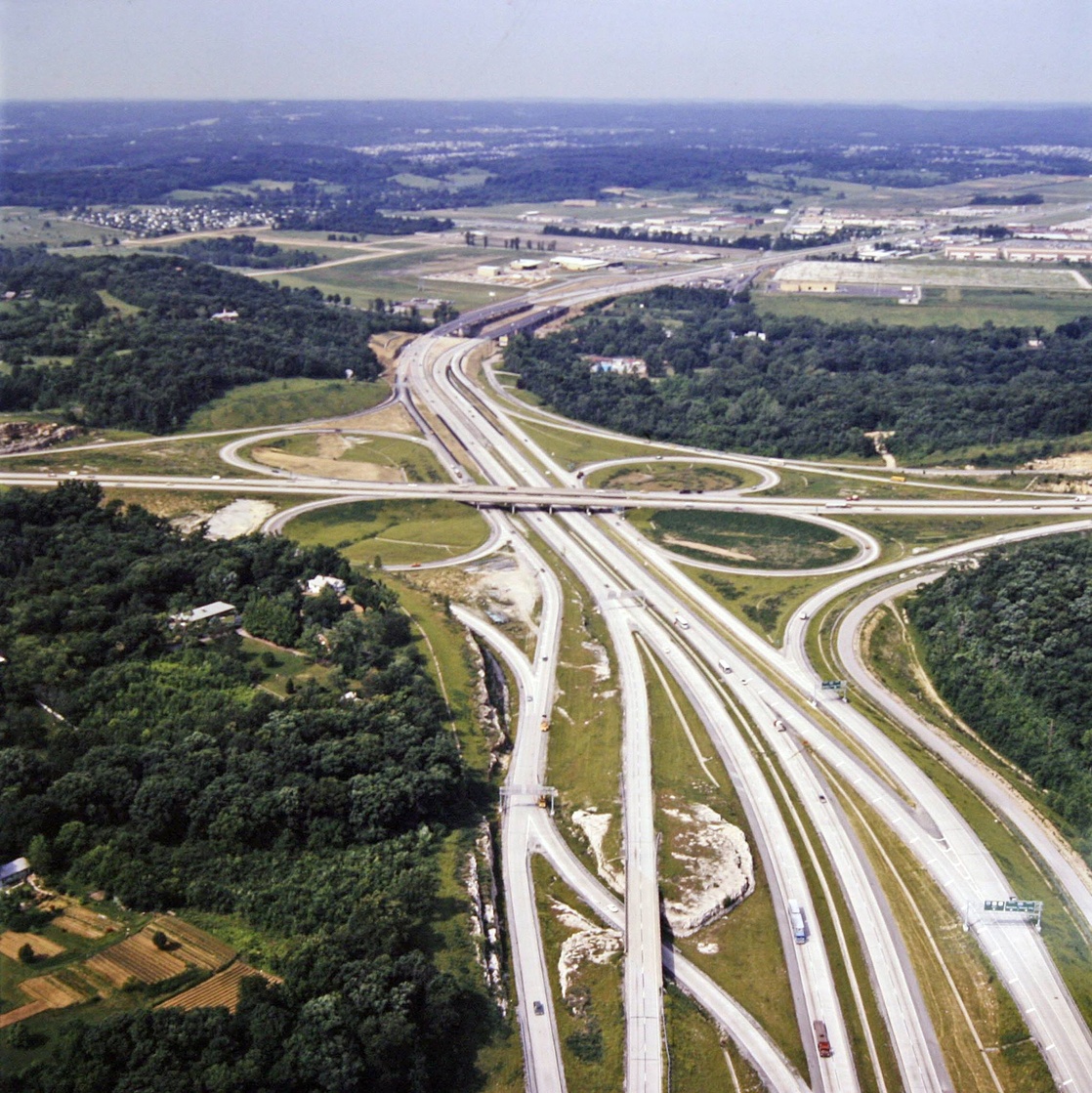 Aerial view of Interstate 44 at I-270 exits