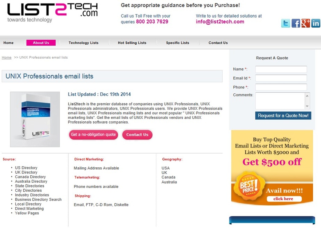 High Quality UNIX Customers Email List