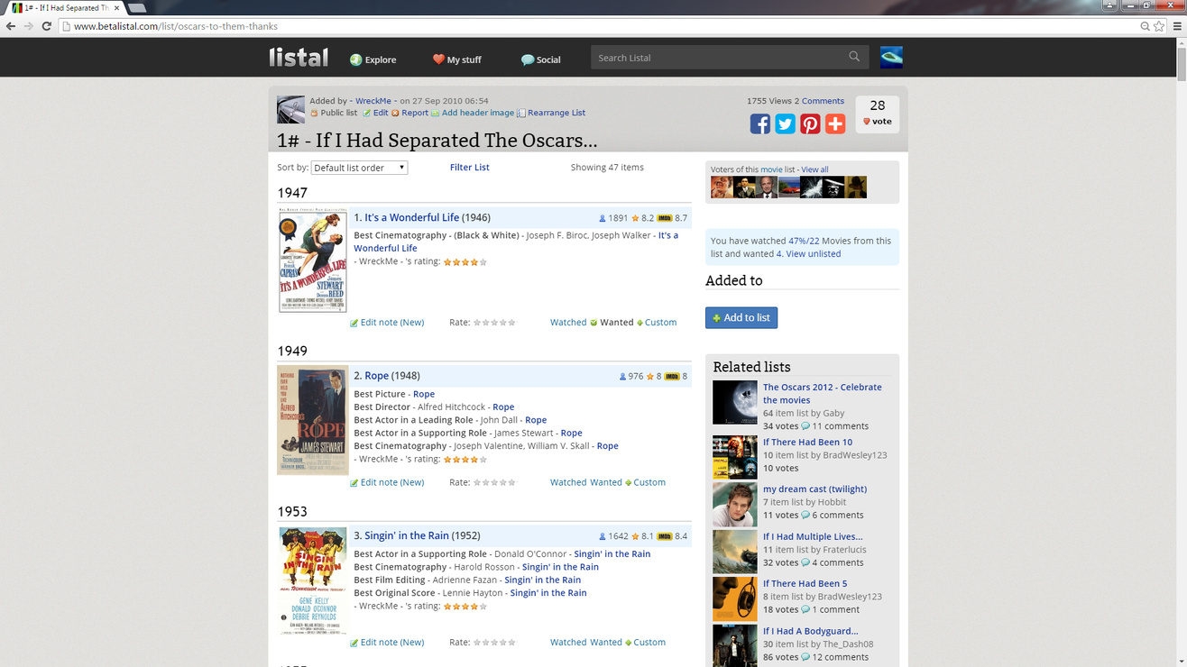 Listal - List the stuff you love! Movies, TV, music, games and books