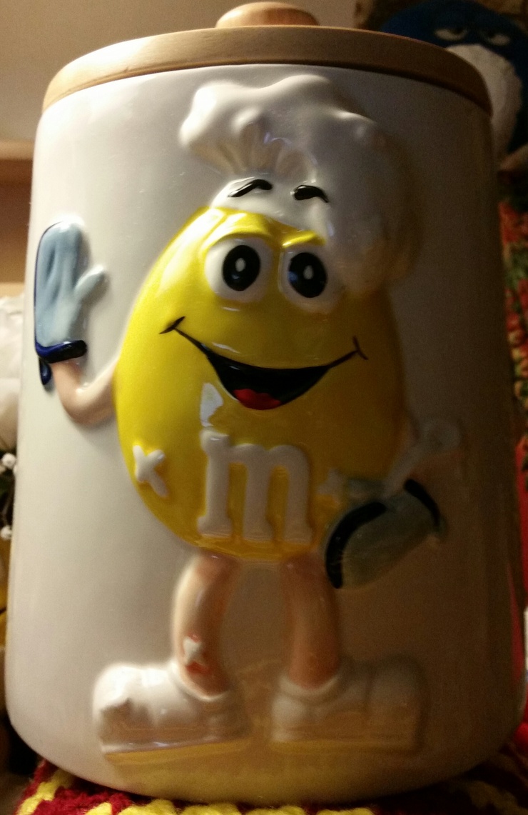 M&M's Cookie Jar Ceramic W/ Wooden Lid (Large) picture